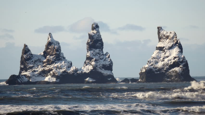 Three Pinnacles at Reynisdrangar Cliffs Stock Footage Video (100% ...