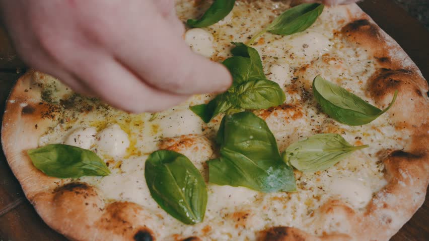 Pizza with leaves on a plate image - Free stock photo - Public Domain ...