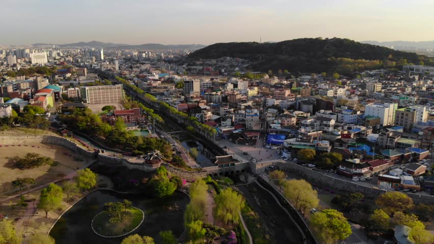 Hwaseong Fortress and the skyline of Suwon in South Korea image - Free ...