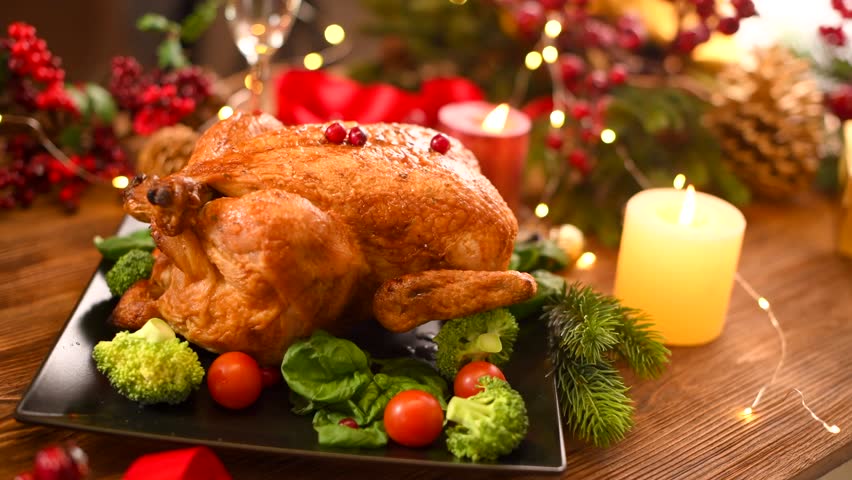 Christmas Roasted Chicken Dinner. Winter Stock Footage Video (100% ...