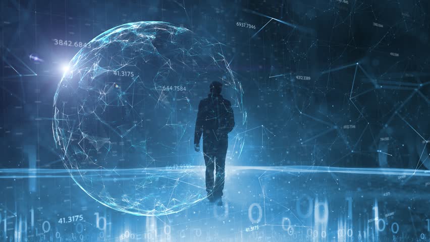Man and Digital Computer Cyberspace Stock Footage Video (100% Royalty ...
