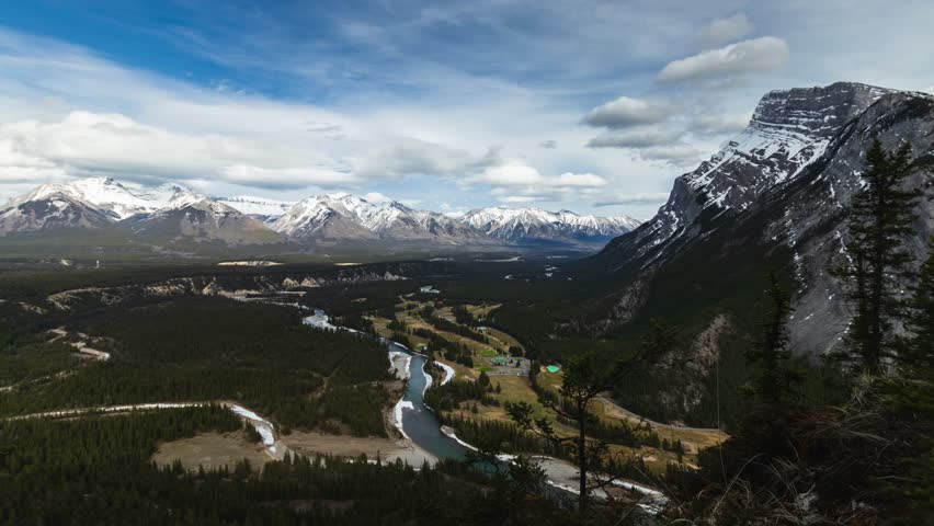 Mountain Landscape with trees in Banff National Park, Alberta, Canada ...