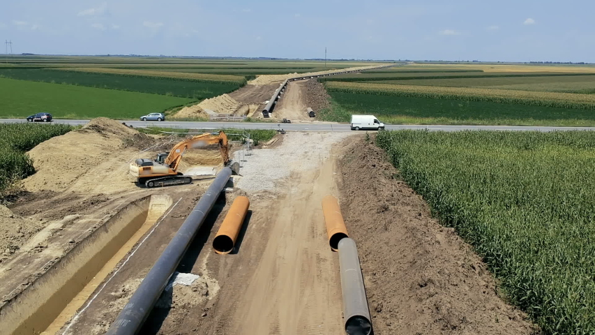 Flying Over Gas Pipeline Construction Stock Footage Video (100% Royalty ...