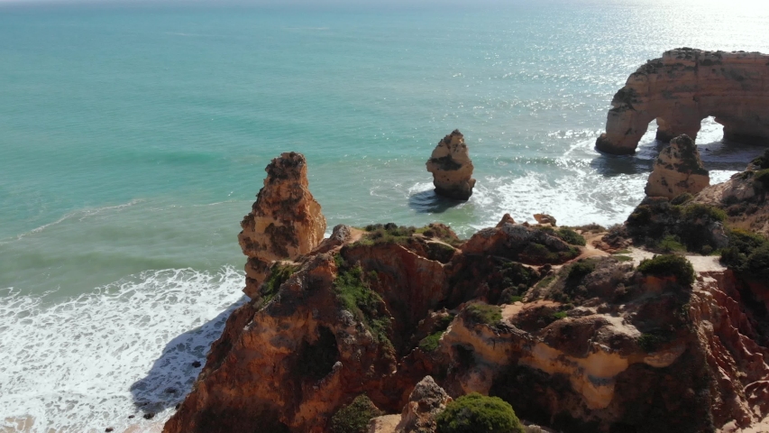 Landscape of the shoreline and rocks and water in Portugal image - Free ...