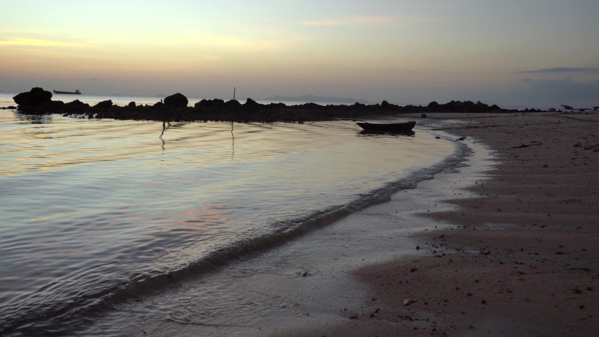 Landscape of sunset near the shore with boat image - Free stock photo ...