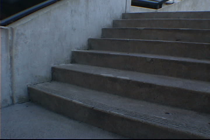 Climbing Spooky Stairs In Darkness. Going Up Dark And Dangerous Stairs ...