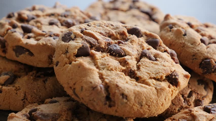 Lot Of Chip Cake Cookies With Chocolate Close-up Tilting 4K 3840X2160 ...