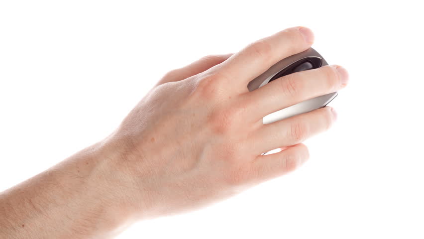 Hand Holding And Moving A Computer Mouse Against A White Background ...
