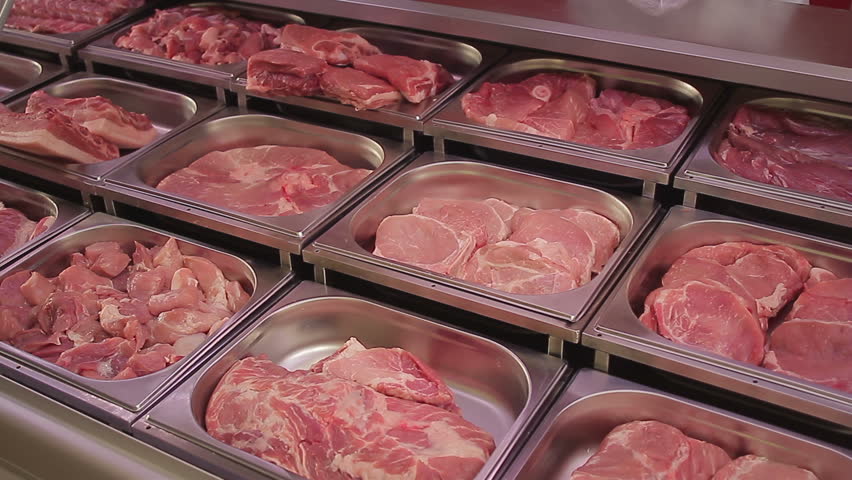 Stock video of fresh raw meat in trays in | 12261542 | Shutterstock