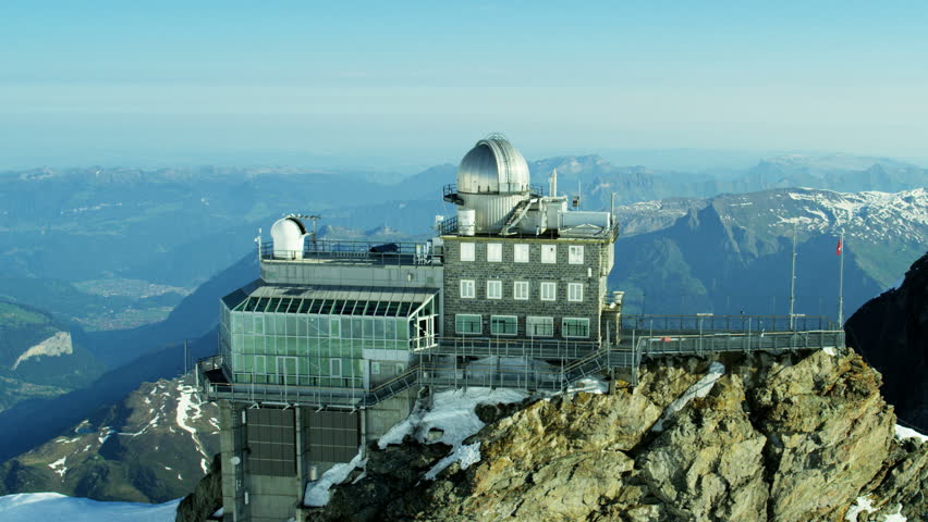 Aerial Swiss Jungfraujoch Sphinx Observatory Mountain Alps Snow Ice ...