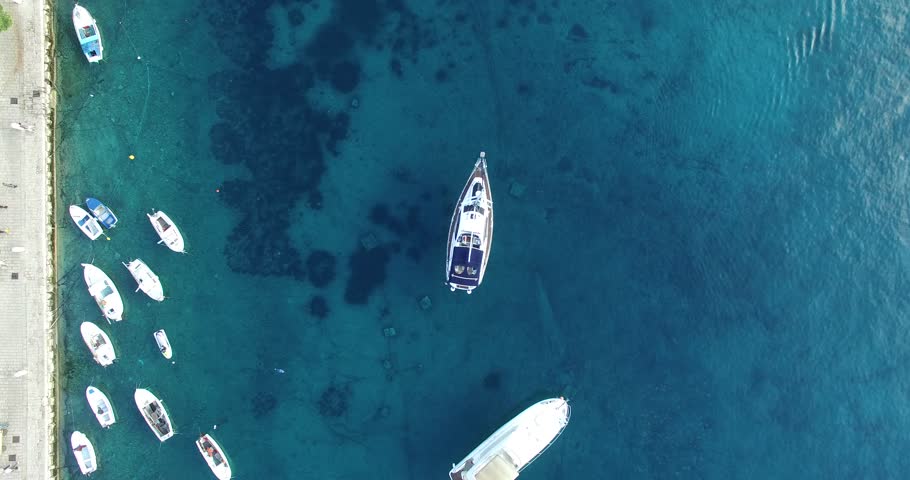 Perpendicular Aerial View Of Luxury Boat Rotating On Itself, While ...