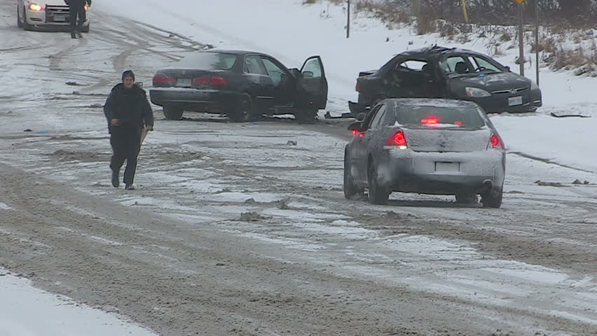 Ontario, Canada December 2013 Car Accident And Crash On Icy Road With ...