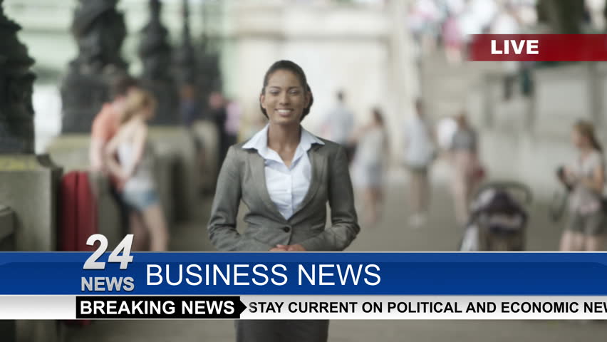 4K Female News Reporter Doing Live Piece To Camera Outdoors In The City ...