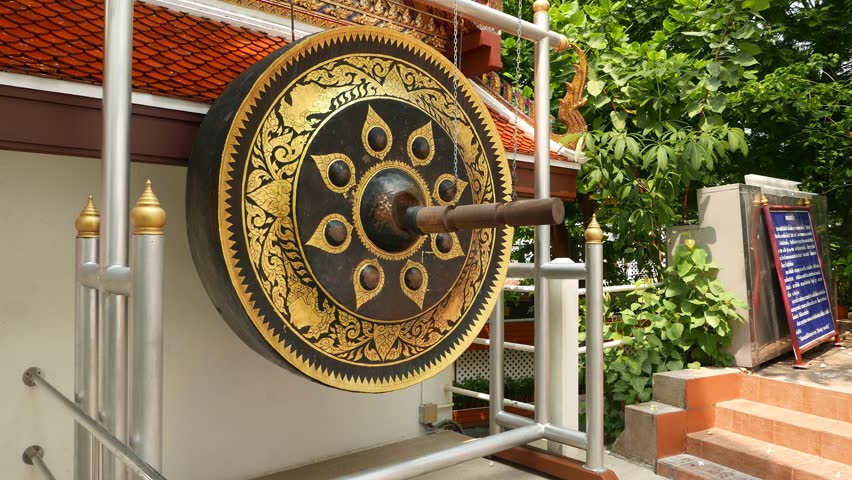 Large Vertical Hanging Gong, Gold Stock Footage Video (100% Royalty ...