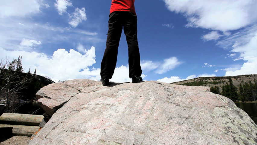 Female Hiker Walking On Rough Terrain. Foot Steps In Slow Motion ...