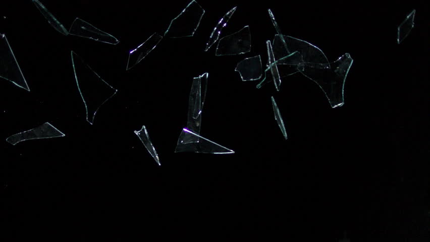Plate Glass Window Shattering On Black From The Side, Isolated On Black ...