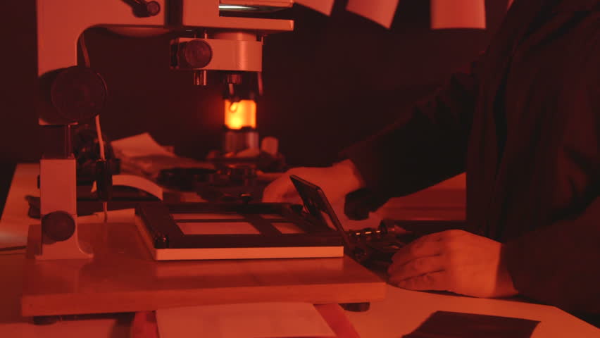 Darkroom Printing Process Photographer Using Enlarger To Produce ...
