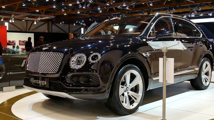 BRUSSELS, BELGIUM - JANUARY 12, 2016: Black Bentley Bentayga Luxury SUV ...