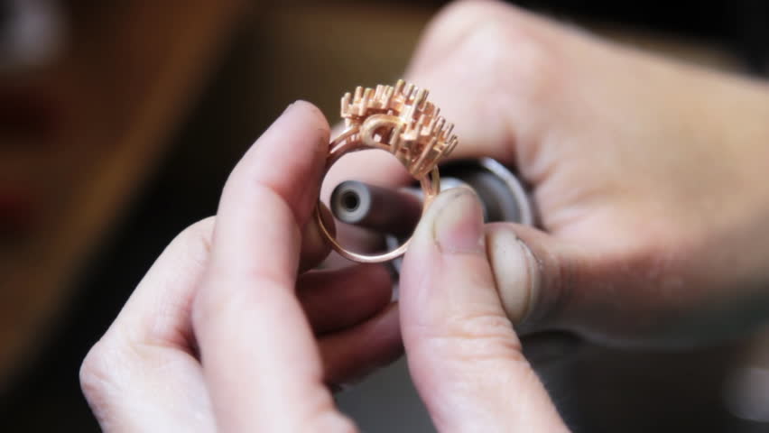 Hand Polishing Gold Jewelry Ring Jeweler. Production And Making ...