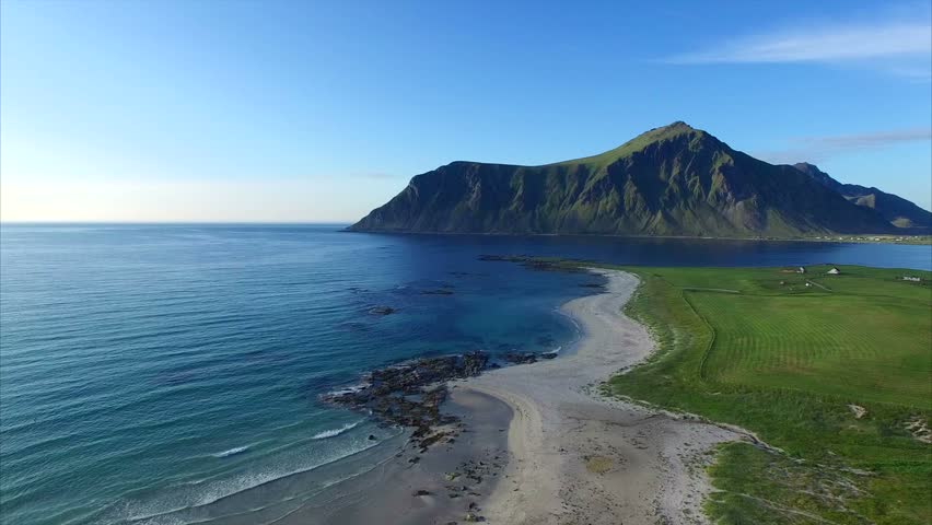 Aerial Footage Of Farmland Around Scenic Village Flakstad With Amazing ...