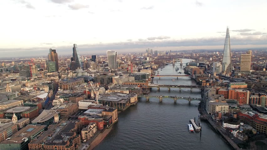 4K London City Aerial Helicopter Flight Urban Skyline Stock Footage ...