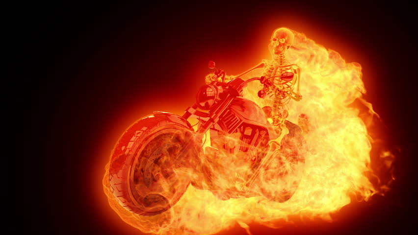 Fire Skeleton Riding Motorcycle