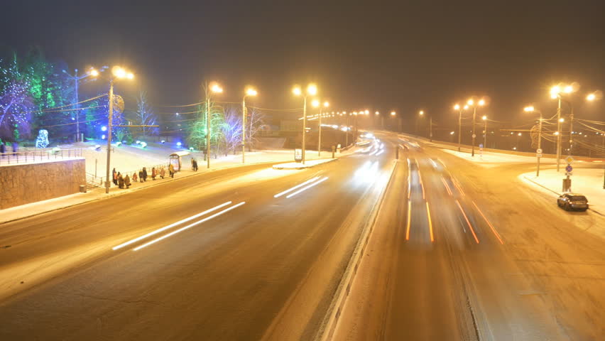 Fast Motion Shot Of Traffic Moving On Street At Night, New Delhi, India ...