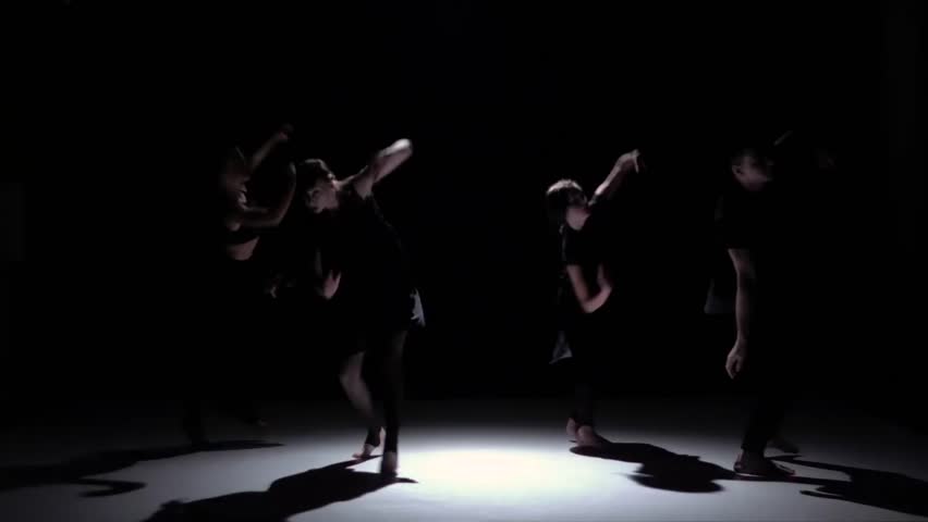 Contemporary Dance Moves Of Five Dancers On Black, Shadow Stock Footage ...