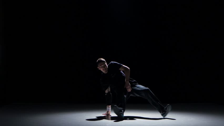 Breakdance Dancer Man With Naked Torso Dance, On Black, Shadow Stock ...