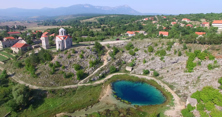 Stock Video Clip of Aerial view of beautiful source of Cetina ...