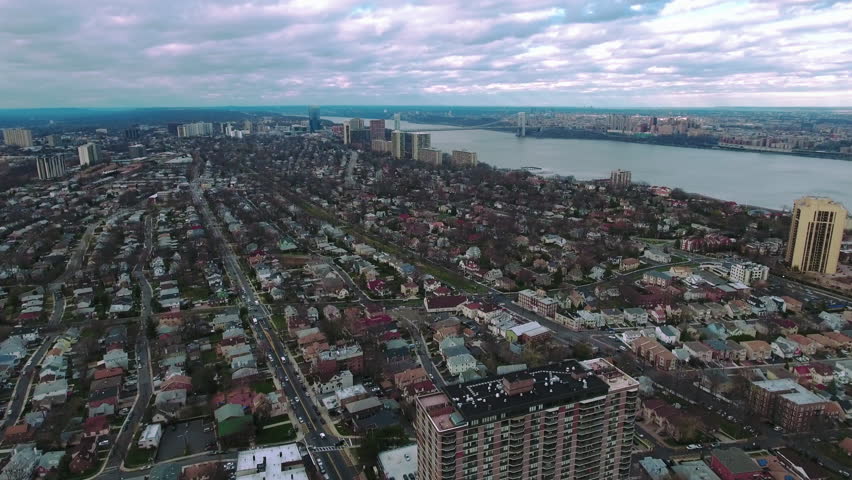 Cliffside Park NJ Aerial View Of School & Buildings (2016) Stock ...
