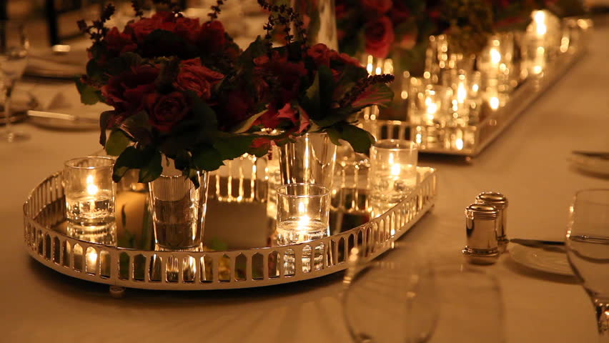 Stock Video Clip of Elegant candlelight dinner table setting at ...