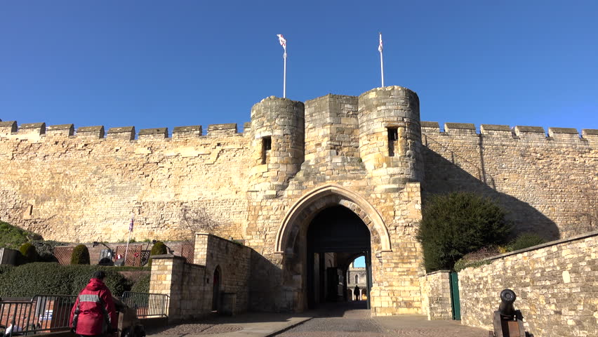 LINCOLN, ENGLAND - MAR 2016: Lincoln England Medieval Roman Arch Main ...