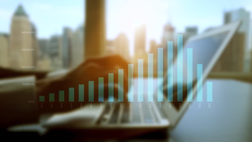 Working On Laptop Computer In Modern Office Desk Analyzing Financial ...