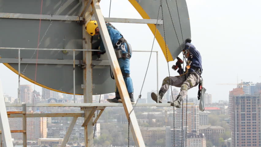 High-altitude Work. the Man in Stock Footage Video (100% Royalty-free ...