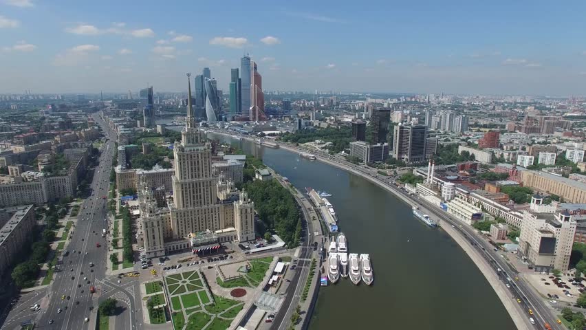 Best Aerial Approach To Moscow City Modern Business Center. Blue Steel ...
