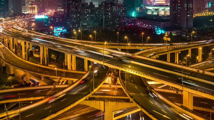 Famous Highway Intersection In Shanghai, China. Many Intersecting ...