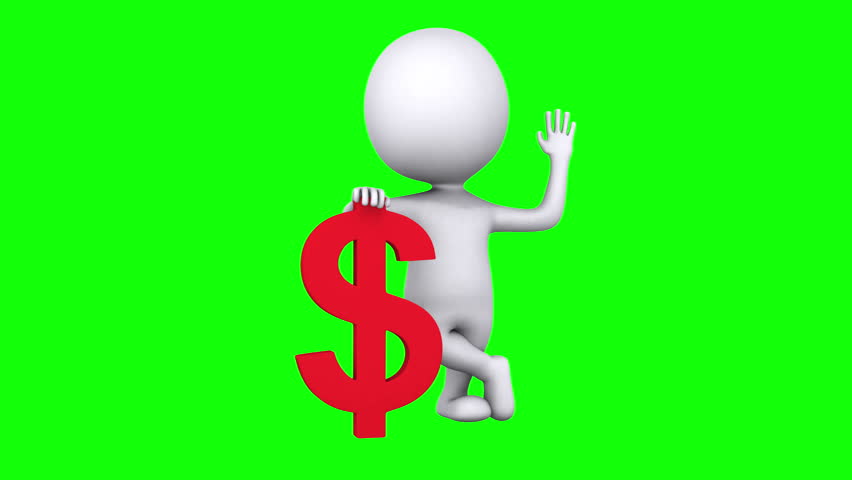 3d White Man Stand With Green Dollar Sign. Wave Hello. Render Isolated ...