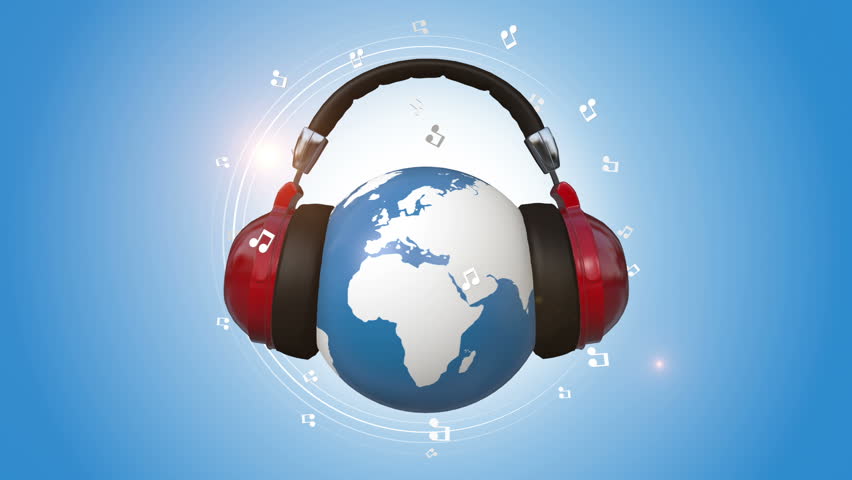 Earth Listening Music With Red Headphones. Entertainment Related ... Earth Listening Music With Red Headphones. Entertainment Related ...