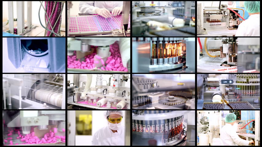 Pill Manufacturing Montage. Pharmaceutical Industry. Industrial ...