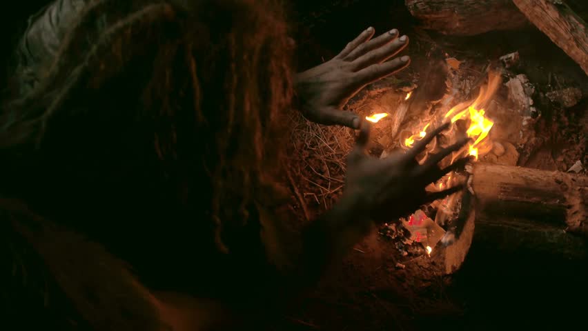 First Fire Made By Prehistoric Caveman In His Cave Stock Footage Video ...