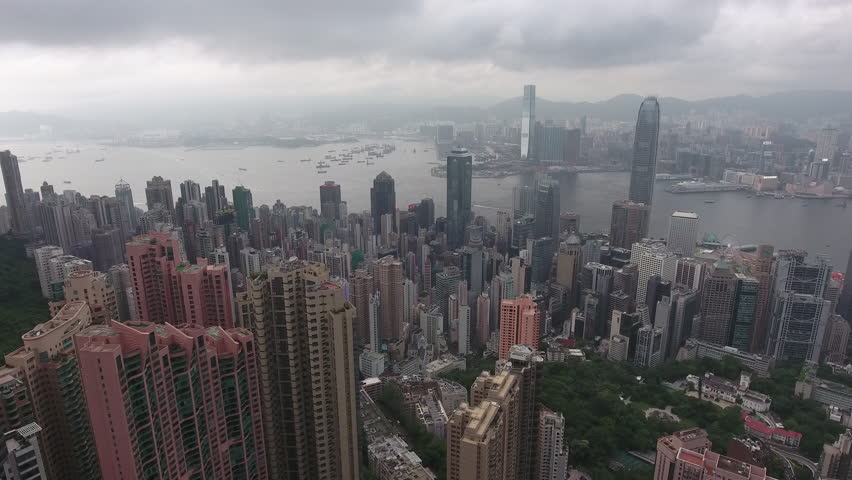 Stock video of aerial video above global city downtown | 22049632 ...