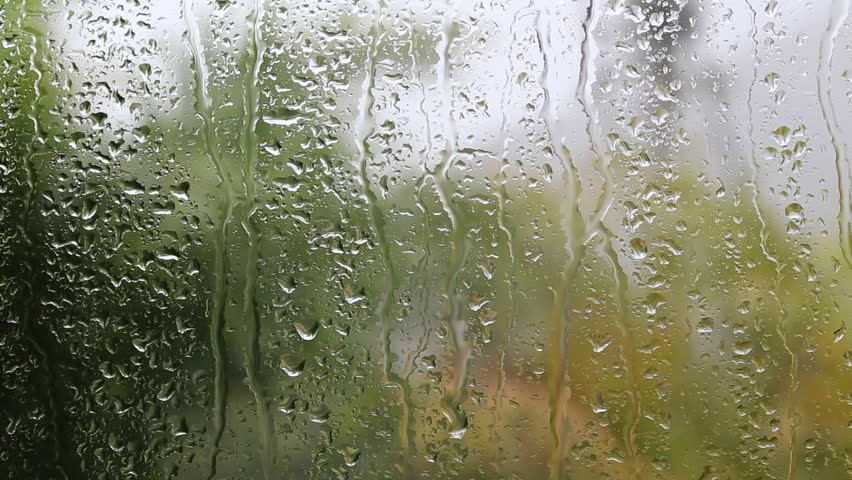 Tropical Rainy Day In Fall. The Raindrops On Household Windows. Focus ...