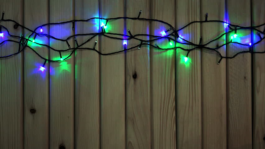 LED Christmas Lights On Wooden Background, Abstract Template, Selective ...