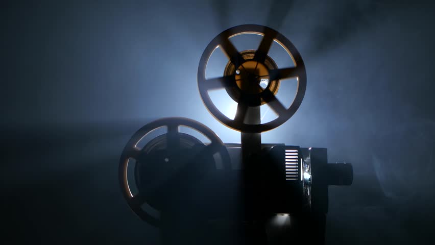 Projector Playing Film With Strip On Black Background. Seamless ...