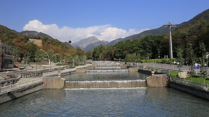 Gabala, Azerbaijan - September 25, 2016: Artificial Waterfalls On The ...
