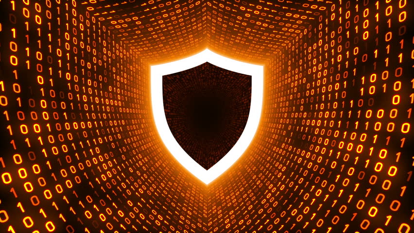 Red Shield Icon Form Red Binary Tunnel On White Background. Computer Security Concept. Seamless ...