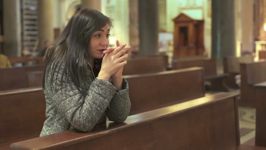 View Of The Christian Church Inside. Some People Are Coming In, Some ...