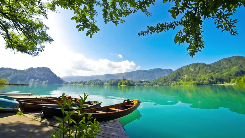 Boats In Bled Lake (Blejsko Jezero) With Bled Island At Background ...
