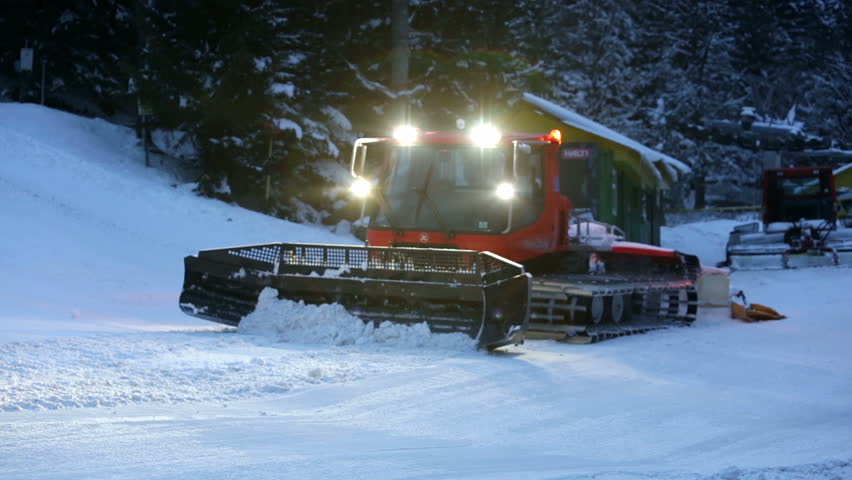 Snow-plow Preparing A Ski Slope For Skiers During The Night Stock ...